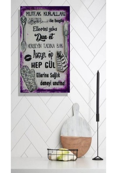 Abbey Mutfak Kuralları Temalı 3D Ahşap Tablo Mor Çerçeve