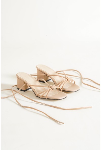 Lemon Shop Lemon Shoes Kadın Bej Bilekten Bağlamalı Ipli Terlik&sandalet