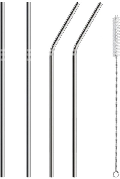 Ega Toptan 5 Parça Metal Pipet - Paslanmaz Çevre Dostu Metal Pipet Fırça Seti