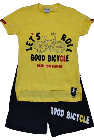 Let's Roll Baskılı Erkek Çocuk Şortlu 2'li Takım Sarı Let's Roll Baskılı Erkek Çocuk Şortlu 2'li Takım Sarı
