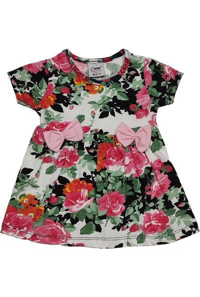 Papido Çiçekli Kurdeleli Kız Bebek Tek Üst Pembe