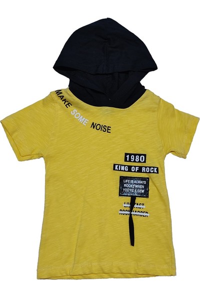 Papido King Of Rock Baskılı Kapüşonlu Kız Bebek Tek Üst Sarı