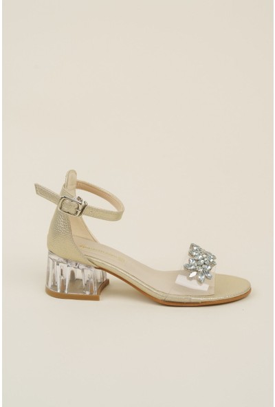 Ökçeli Şeffaf Taşlı Kız Çocuk Sandalet