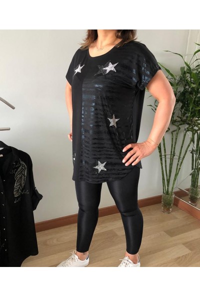 Bilgin Center Kadın Büyük Beden Yıldız Desen Baskılı Siyah Bluz Bilgin Center Kadın Büyük Beden Yıldız Desen Baskılı Siyah Bluz