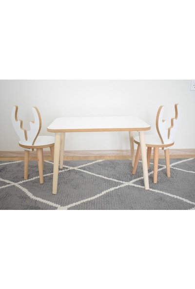 Poi Concept -Yaz Sil Özellikli Aktivite Masa ve 2 Adet Geyik Boynuzu Figürlü Sandalye Takımı