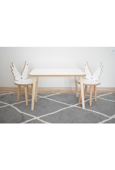 Poi Concept - Eğitici, Yaz Sil Özellikli Aktivite Masa ve 2 Adet Melek Figürlü Sandalye Takımı