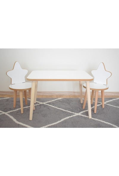 Poi Concept - Eğitici, Yaz Sil Özellikli Aktivite Masa ve 2 Adet Yıldız Figürlü Sandalye Takımı