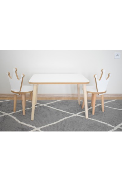 Poi Concept - Eğitici, Yaz Sil Özellikli Aktivite Masa ve 2 Adet Tac Figürlü Sandalye Takımı