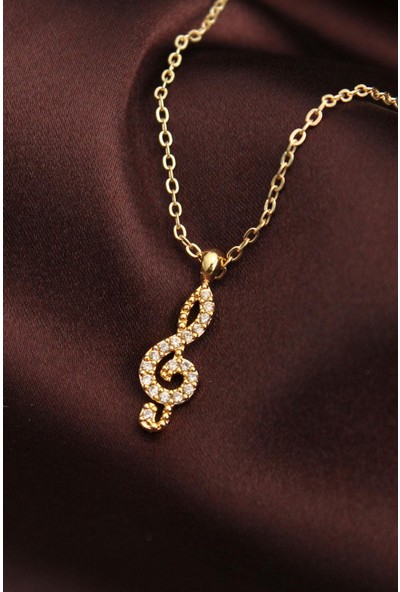 Altın Renk Zirkon Taşlı Sol Anahtarı Kolye