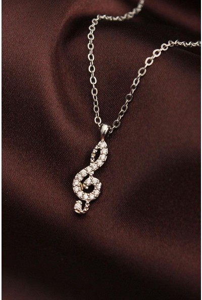 Altın Renk Zirkon Taşlı Sol Anahtarı Kolye