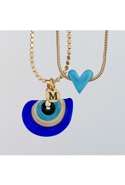 Nergis Collection Murano Nazar - Mavi Kalp Kolye