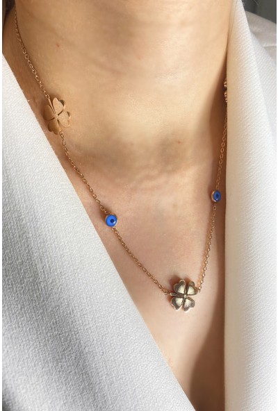 Madambb Kadın Yonca Yapraklı Nazar Boncuk Detaylı Çelik Kolye Madambb Kadın Yonca Yapraklı Nazar Boncuk Detaylı Çelik Kolye