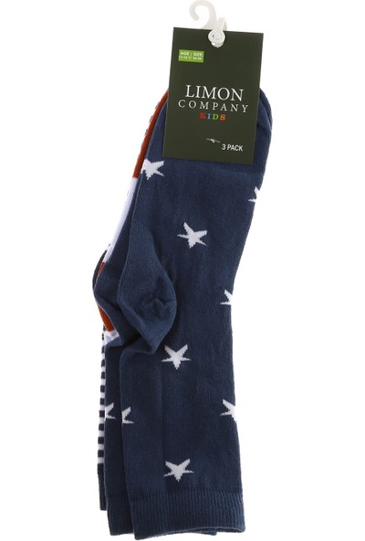 Limon Koyu Mavi Erkek Çocuk Desenli Soket Çorap