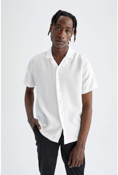 Modern Fit Kısa Kollu Viskon GÖMLEK V8406AZ22SM