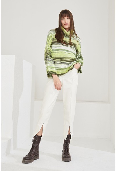 BY H Çizgili Boğazlı Kazak-Yeşil