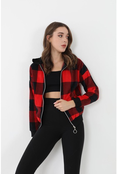 BY H Ekose Peluş Ceket-Kırmızı