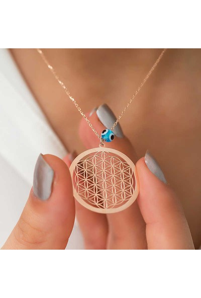 Harem Altın Gümüş Nazar Gözlü Yaşam Çiçeği Kolye