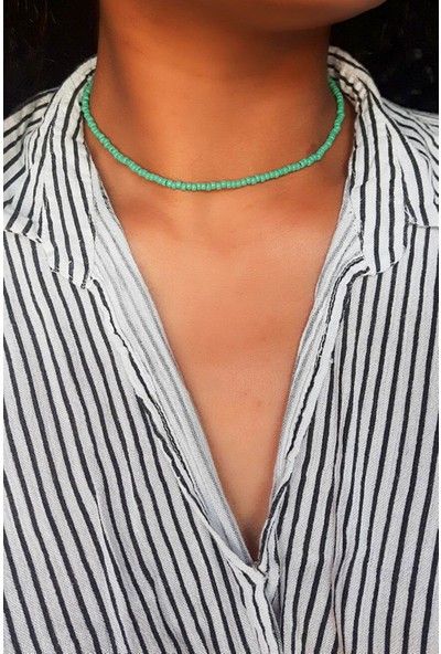 Alyones Turkuaz Boncuklu Dior Tarzı Kolye, El Yapımı Kolye