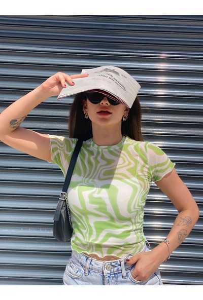 Zechka Halter Yaka Yeşil Fileli Transparan Bluz Zechka Halter Yaka Yeşil Fileli Transparan Bluz