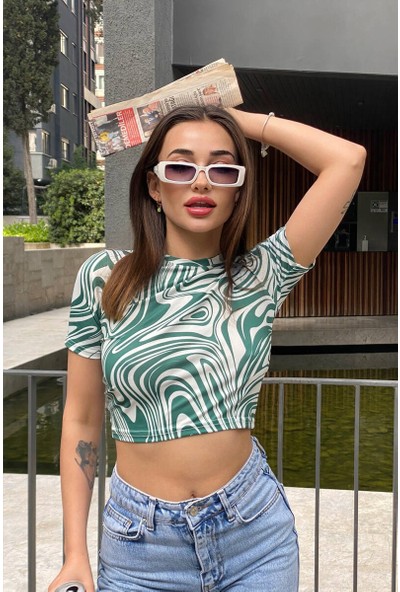 Zechka Halter Yaka K.yeşil Fileli Transparan Bluz Zechka Halter Yaka K.yeşil Fileli Transparan Bluz