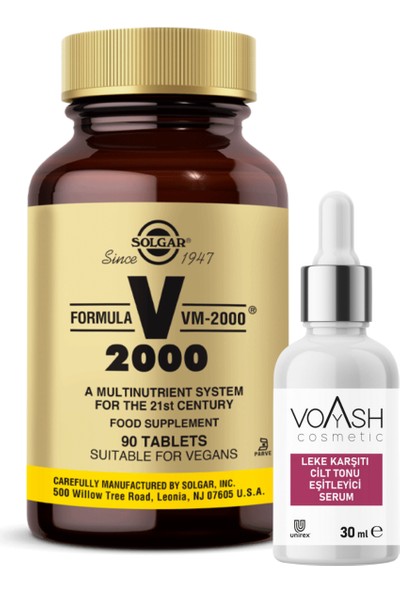 Solgar Vm 2000 90 Tablet + Voyash Alpha Arbutin 2 Serum 30 Ml Solgar Vm 2000 90 Tablet + Voyash Alpha Arbutin 2 Serum 30 Ml