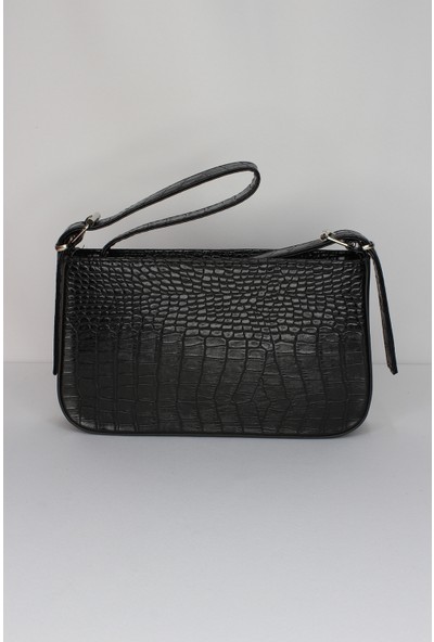 Buysef Siyah Kroko Kadın Kemer Askılı Baguette Omuz Çantası