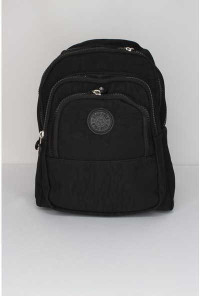 Buysef Siyah Kadın Krinkıl Kumaş Çok Bölmeli Sırt Çantası