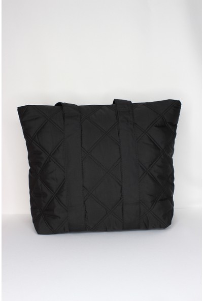 Buysef Siyah Kadın Puf Kapitone Desenli Omuz Çantası