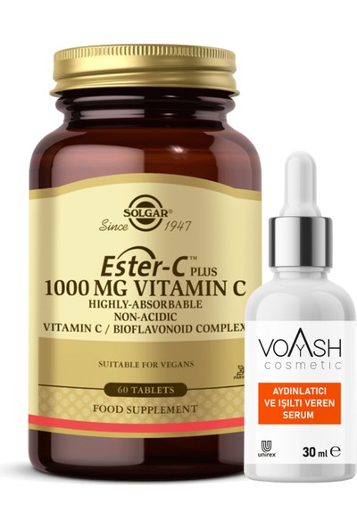 Solgar Ester C Plus Vitamin C 1000 Mg 60 Tablet +Voyash Vitamin C Serum 30 Ml Li Solgar Ester C Plus Vitamin C 1000 Mg 60 Tablet +Voyash Vitamin C Serum 30 Ml Li