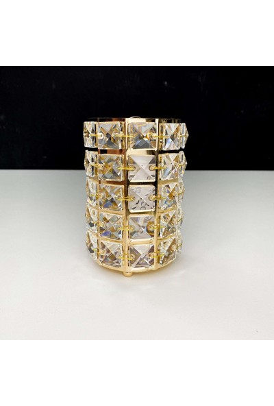 Kristal Taşlı Metal Mumluk Gold Büyük