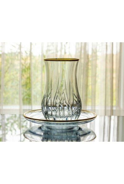 Güral Lav Eva Özel 6'lı Çay Bardak Takımı Mat Altın El Kesme Deep 3