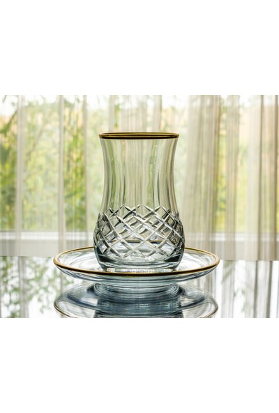 Güral Lav Eva Özel 6'lı Çay Bardak Takımı Mat Altın El Kesme Deep 4