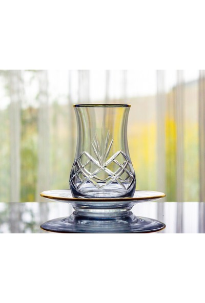 Güral Lav Eva Özel 6'lı Çay Bardak Takımı Mat Altın El Kesme Deep 5