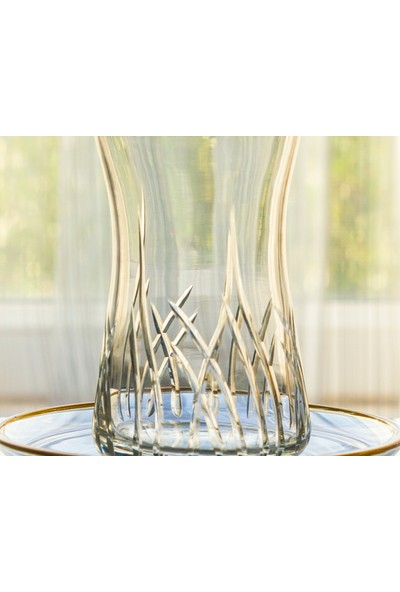 Paşabahçe Özel 6'lı Çay Bardak Takımı Parlak Altın El Kesme Lady 3