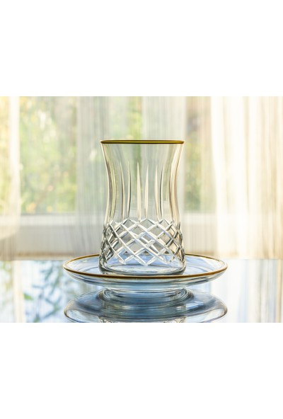 Paşabahçe Özel 6'lı Çay Bardak Takımı Mat Altın El Kesme Lady 4