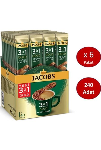 Jacobs 3ü1 Arada Gold Kahve Karışımı Yoğun Lezzet 240 Adet (40 x 6 Paket) Jacobs 3ü1 Arada Gold Kahve Karışımı Yoğun Lezzet 240 Adet (40 x 6 Paket)