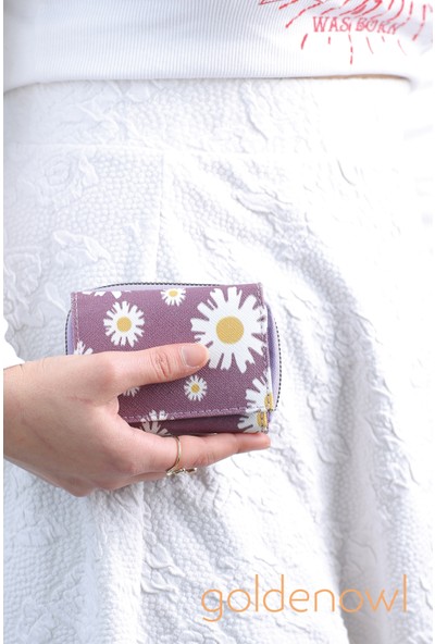 Goldenowl 10*8 cm Papatyalı Bozuk Para Bölmeli Kadın Cüzdan