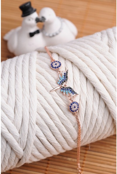 Encili Silver 925 Ayar Gümüş Nazar Taşlı Anka Kuşu Model Rose Renk Kadın Bileklik Encili Silver 925 Ayar Gümüş Nazar Taşlı Anka Kuşu Model Rose Renk Kadın Bileklik