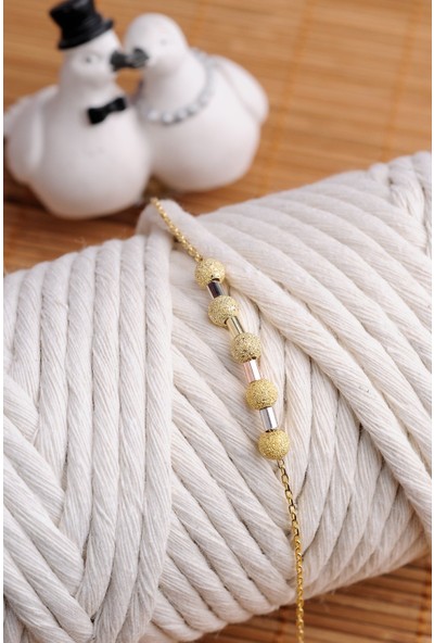 Encili Silver 925 Ayar Gümüş Dorika Model Gold Renk Kadın Bileklik