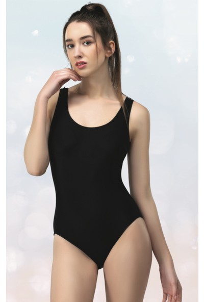 Sinhan Kalın Askılı Klasik Yüzücü Siyah Mayo