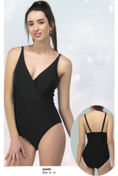 Sinhan V Yaka Kapaklı Siyah Mayo