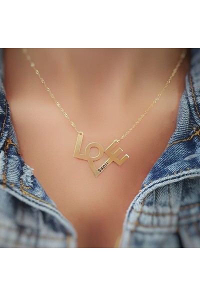Gökdeniz 925 Love Yazılı 925 Ayar Kişiye Özel Isimli Gümüş Kadın Kolye
