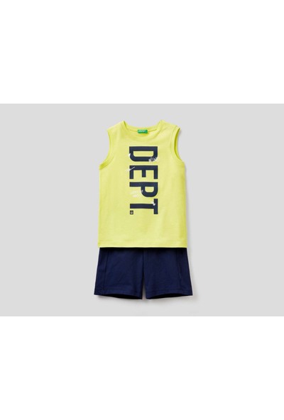Benetton Slogan Yazı Baskılı Atlet Şort Takım