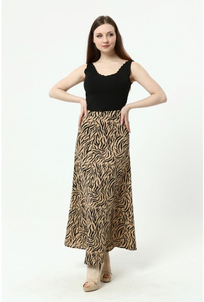 Bermess Uzun Beli Lastikli Etek-Beli Lastikli-Ütü Gerektirmez-Büyük Beden-Bermess