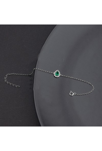 Ravza Gümüş 925 Ayar Gümüş Zümrüt Damla Taşlı Bileklik