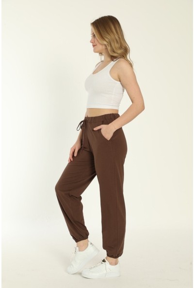 Kahverengi Relax Fit Beli Bağcıklı Jogger Pantolon Kahverengi Relax Fit Beli Bağcıklı Jogger Pantolon