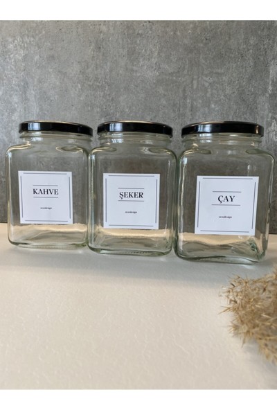 Zeze Desing 3'lü Cam Kavanoz Set Çay-Şeker -KAHVE1600 ml