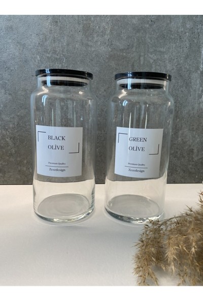 Zeze Desing 2'li Siyah Zeytin ve Yeşil Zeytin Kavanozu Cam