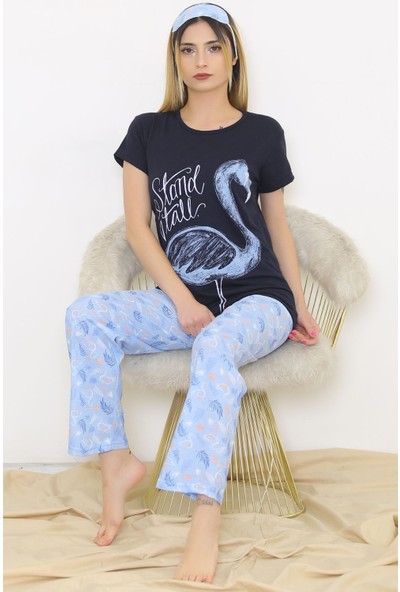 Bns Butik Baskılı Pijama Takımı Siyah - Mavi - 9085.1287.