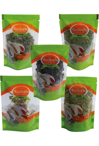 Mecitoğlu Baharat Karışık Baharat Paketleri ( Tane Kekik , Nane, Reyhan, Ihlamur, Toz Kekik ) 5 Adet